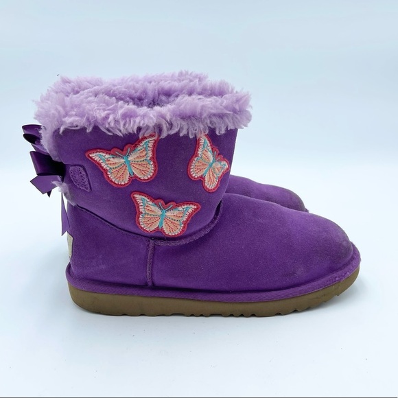 UGG | Shoes | Girls Purple Ugg Mini Bailey Bow Boots With Embroidered ...